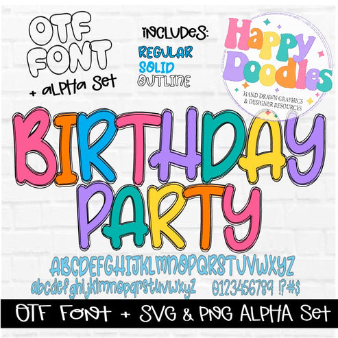 Birthday Party Alpha Set - Hand Drawn Commercial Use Font – Happy ...