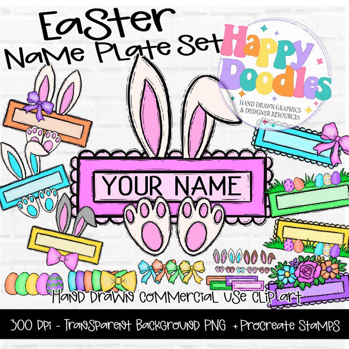 Easter Bunny Name Plate Set - 2025 Clipart Set – Happy Doodles Designs