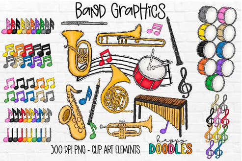Band Music Bundle - Hand Drawn Commercial Use Clipart Graphics – Happy ...