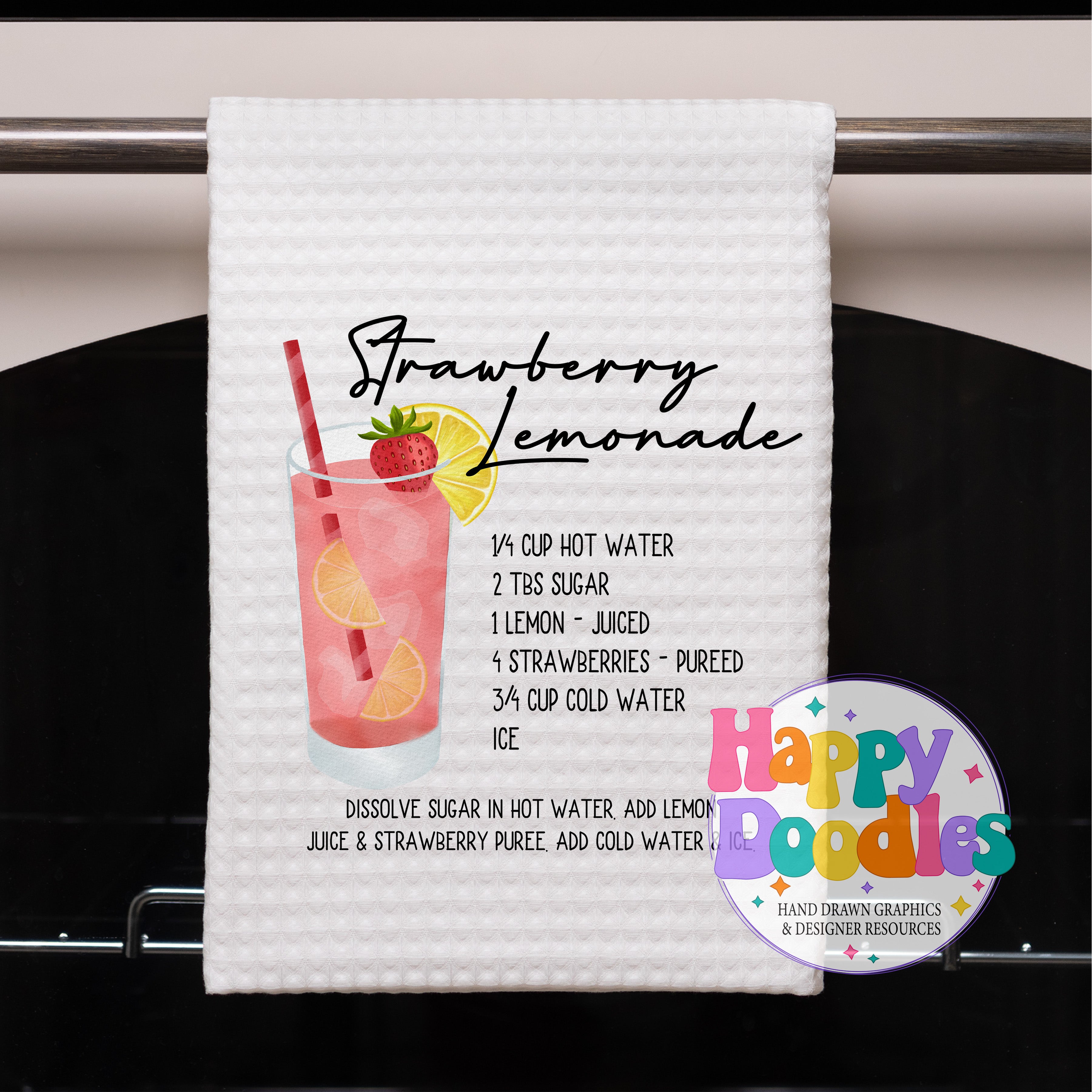 Strawberry Lemonade Recipe Kitchen Bar Printable PNG – Happy Doodles ...