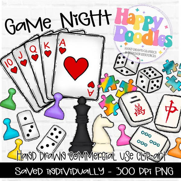 Game Night Clipart Graphics 2024 – Happy Doodles Designs