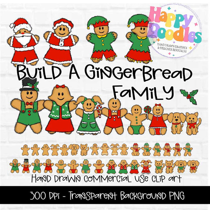 Gingerbread Family - Hand Drawn Commercial Use Clipart Graphics – Happy ...