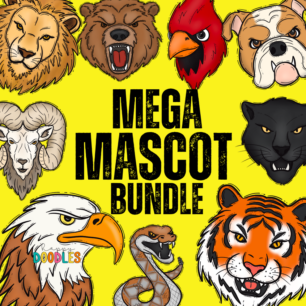 School Mascot Faces Mega Bundle - Hand Drawn Commercial Use Clipart Gr ...