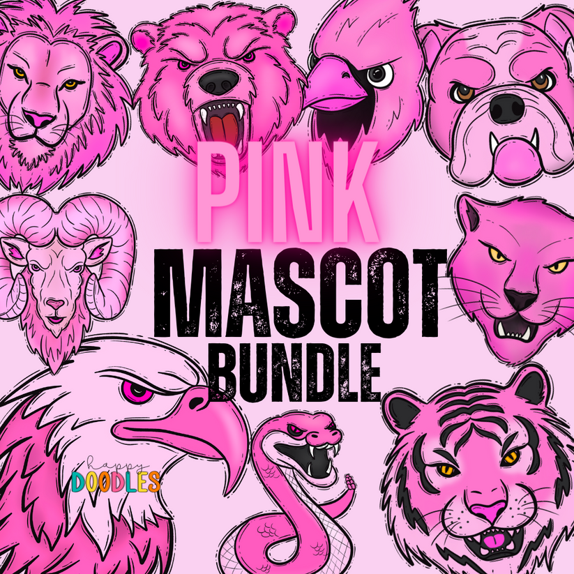 Pink Mascots Mega Bundle - Hand Drawn Commercial Use Clipart Graphics ...