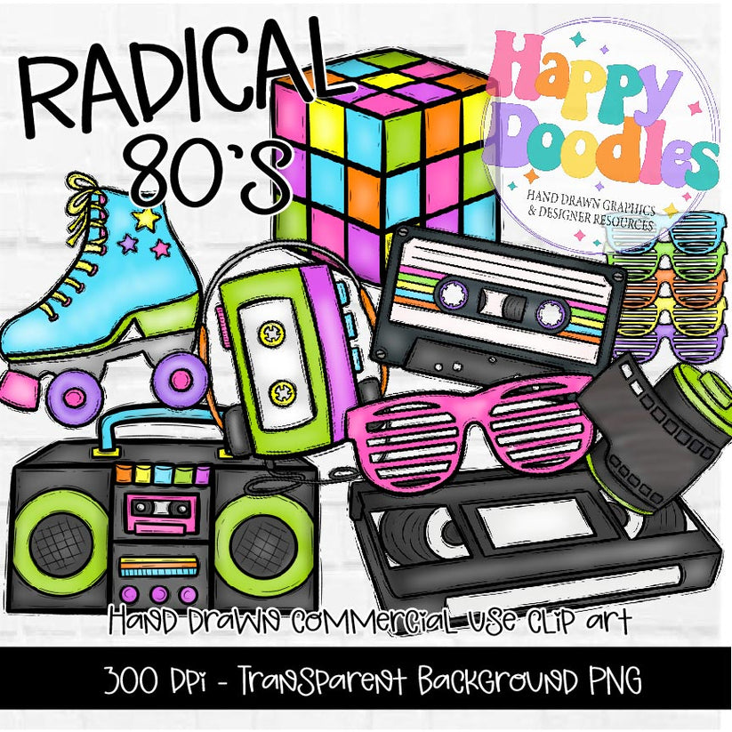 The Rad 80s - 2025 Clipart Set – Happy Doodles Designs