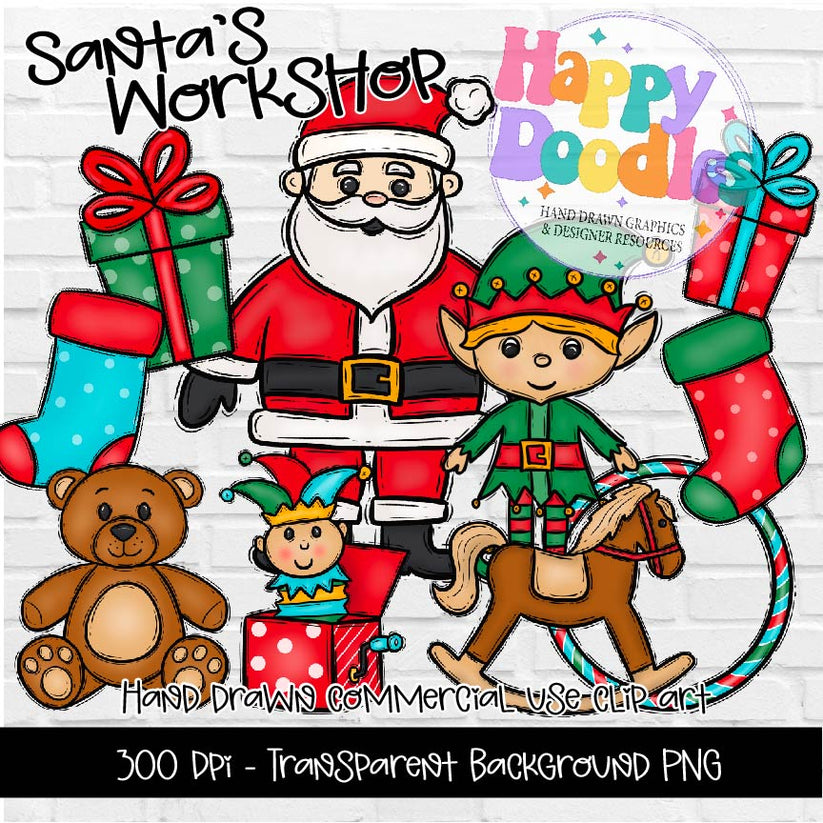 Santa's Workshop Clipart Graphics 2024 – Happy Doodles Designs