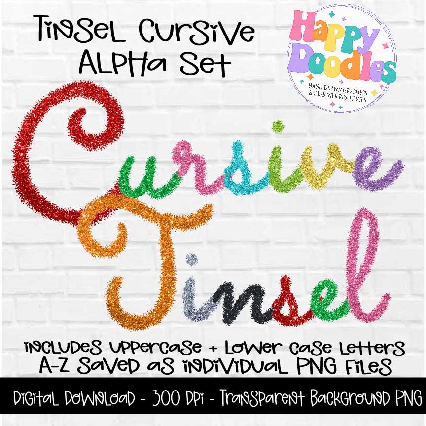 Tinsel Cursive Letters - Hand Drawn Commercial Use Clipart Graphics ...