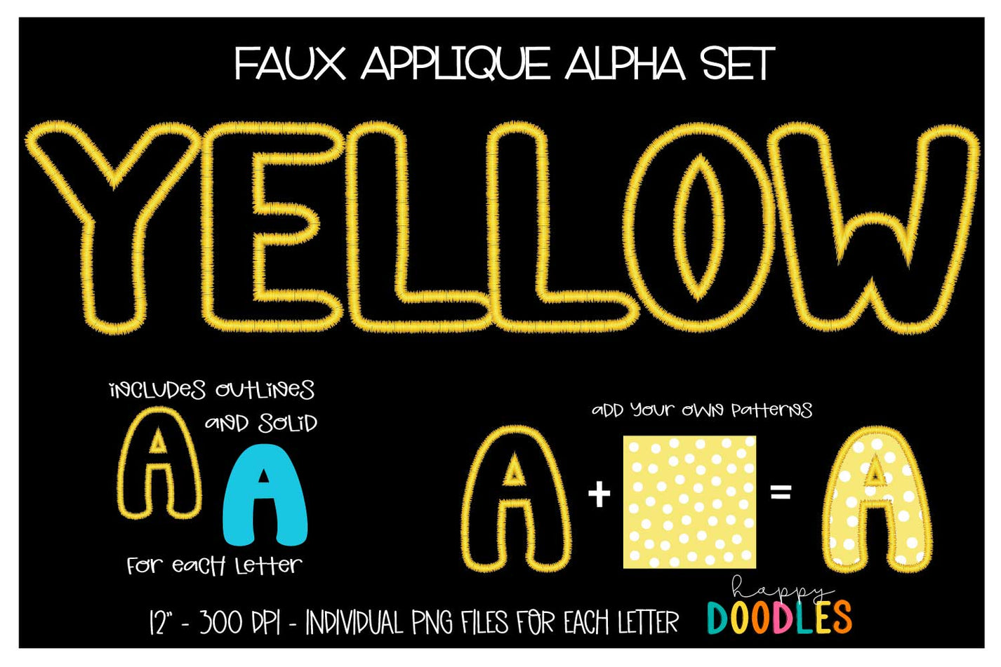 Yellow Faux Applique Letters Set - Hand Drawn Commercial Use Clipart G ...
