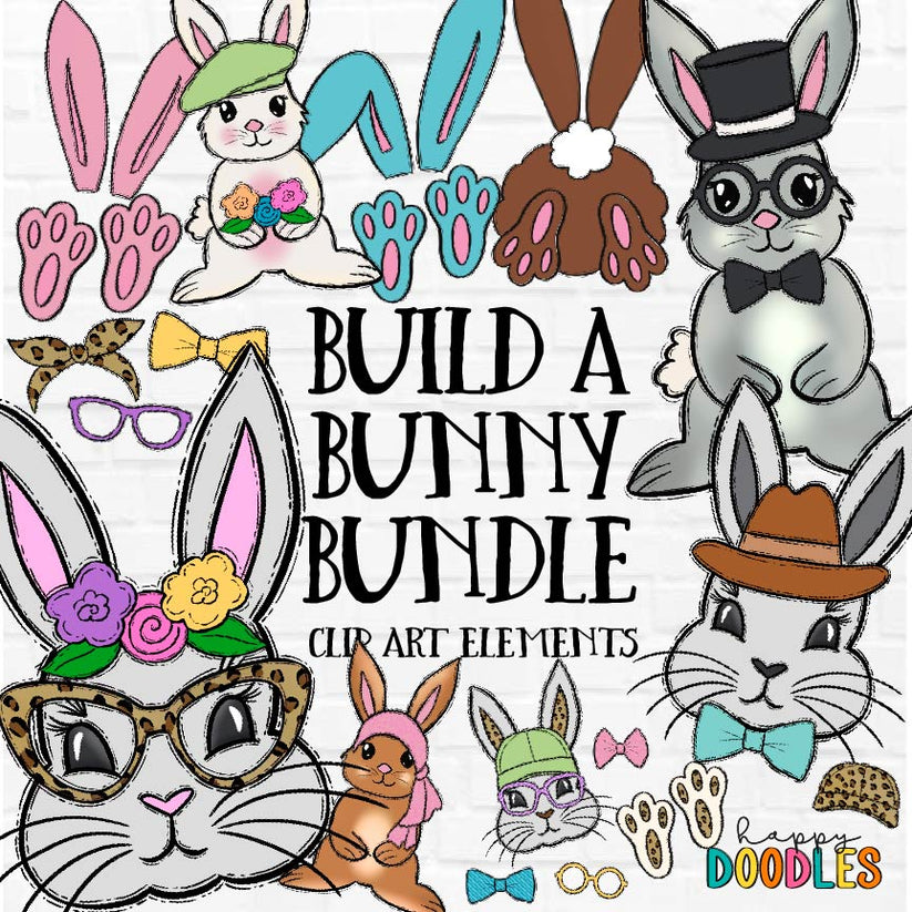 Build a Bunny - Hand Drawn Commercial Use Clipart Graphics – Happy ...