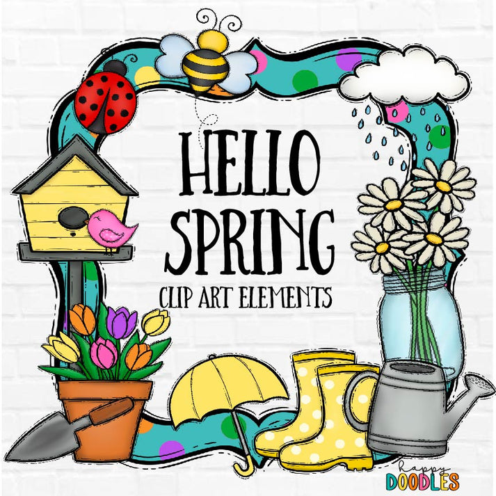 Hello Spring - Hand Drawn Commercial Use Clipart Graphics – Happy ...