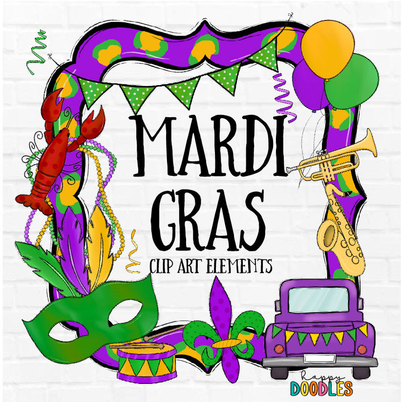 Mardi Gras - Hand Drawn Clip Art Elements – Happy Doodles Designs