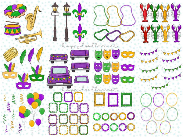 Mardi Gras - Hand Drawn Clip Art Elements – Happy Doodles Designs