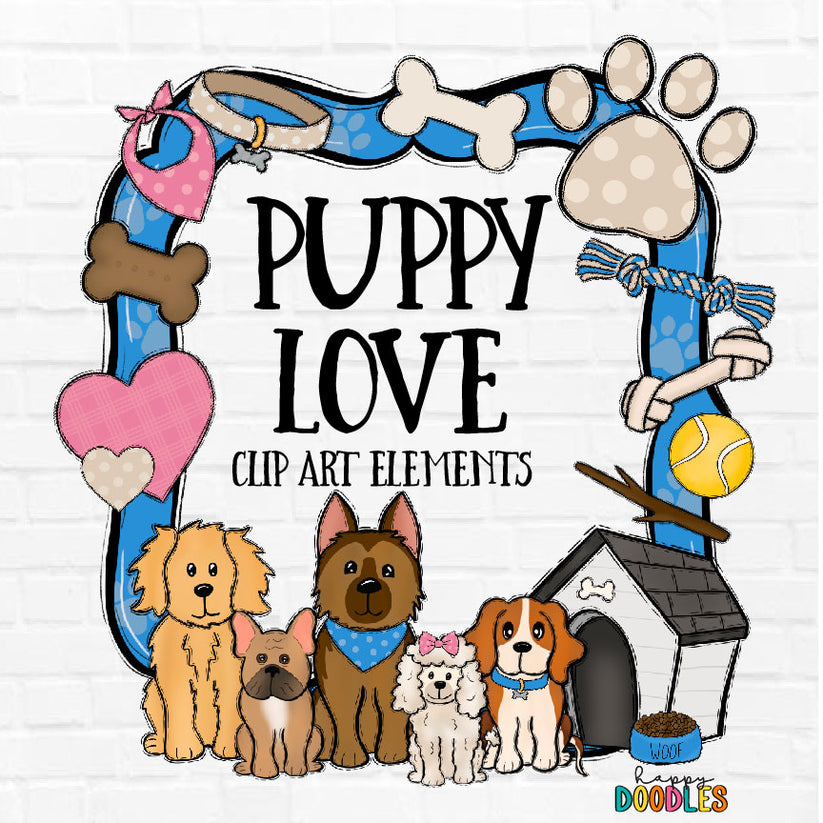 Puppy Love - Hand Drawn Commercial Use Clipart Graphics – Happy Doodles ...