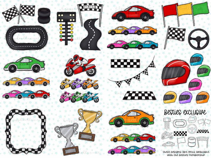 Racing Bundle - Hand Drawn Commercial Use Clipart Graphics – Happy ...