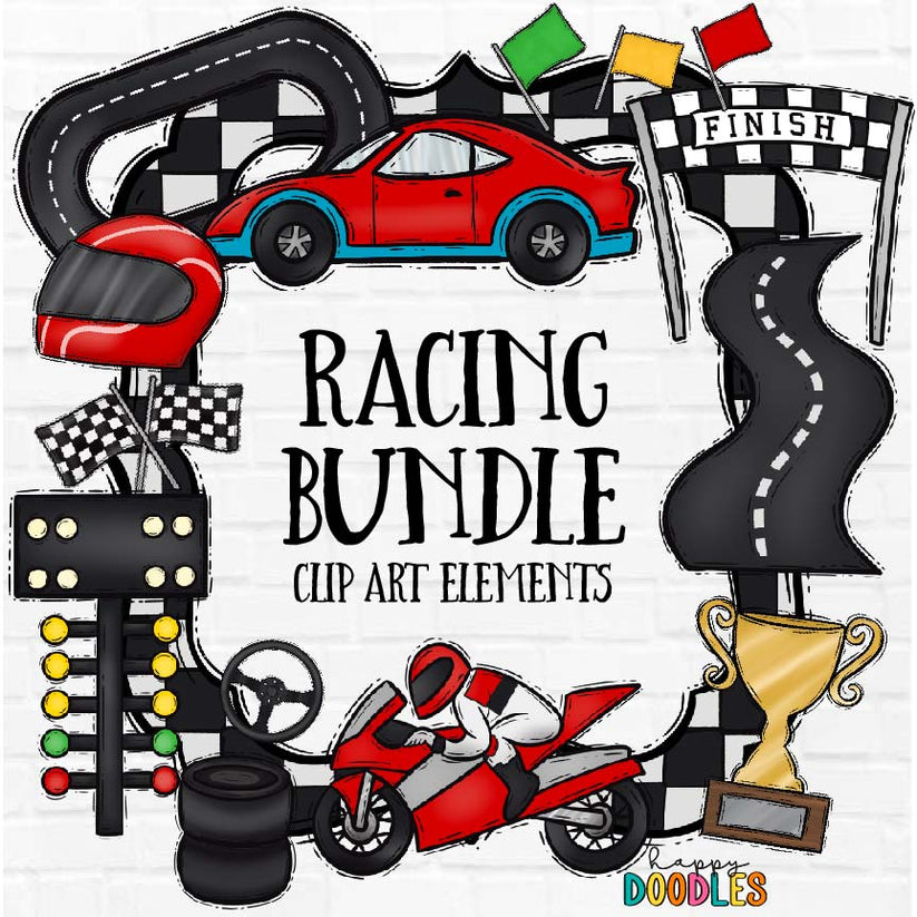 Racing Bundle - Hand Drawn Commercial Use Clipart Graphics – Happy ...