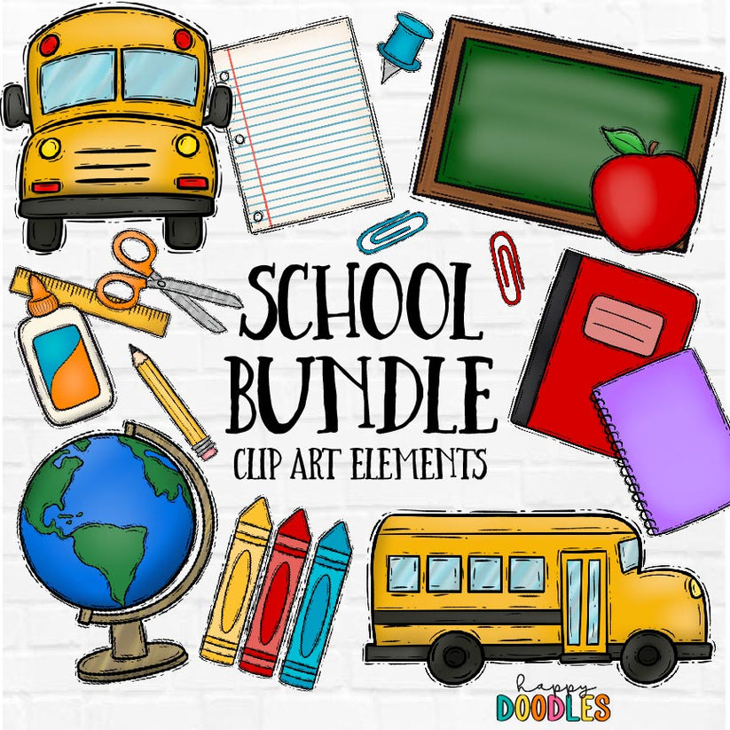 School Bundle - Hand Drawn Commercial Use Clipart Graphics – Happy ...