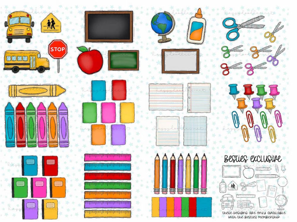 School Bundle - Hand Drawn Commercial Use Clipart Graphics – Happy ...